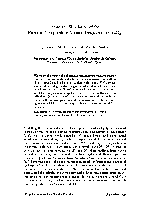 (PDF) Atomistic simulation of the pressure-temperature-volume diagram in α-Al2O3