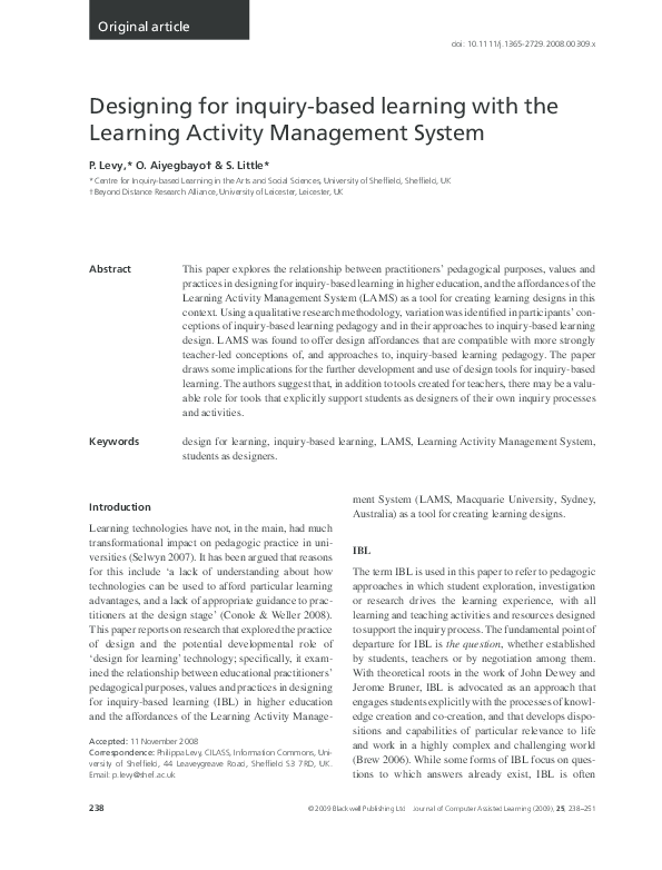 (PDF) Designing for inquiry-based learning with the Learning Activity ...