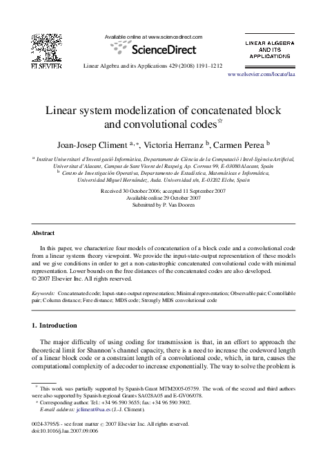 Pdf Linear System Modelization Of Concatenated Block And