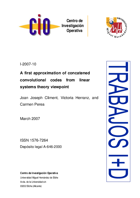 (PDF) A first approximation of concatenated convolutional codes from linear systems theory viewpoint