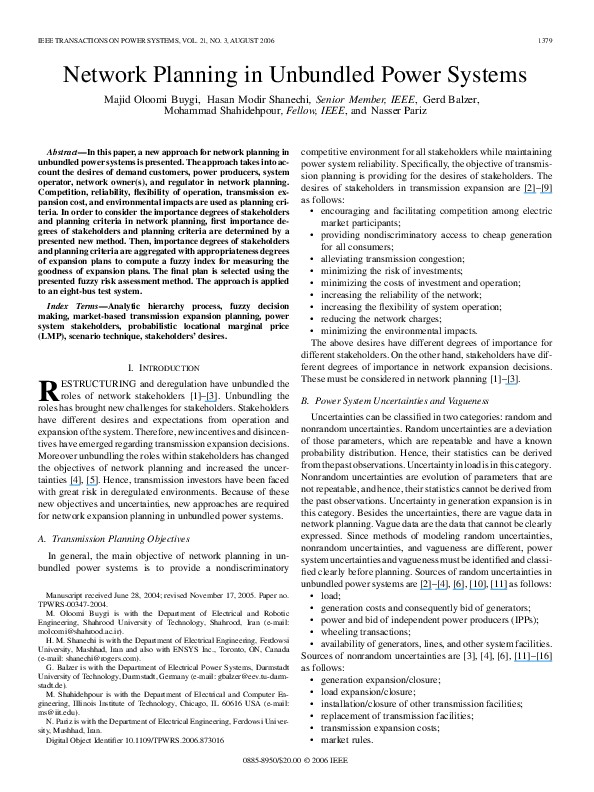 (PDF) Network Planning in Unbundled Power Systems