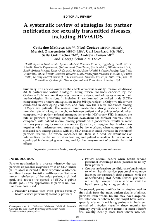 (PDF) A systematic review of strategies for partner notification for ...