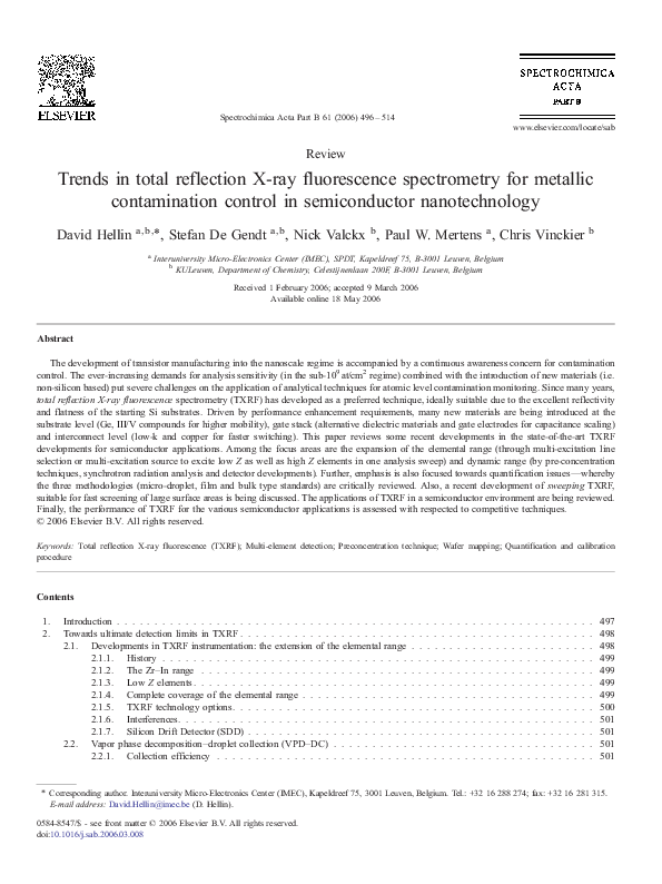 (PDF) Trends in total reflection X-ray fluorescence spectrometry for metallic contamination ...