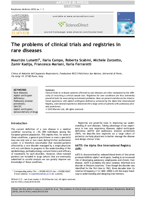 (PDF) The problems of clinical trials and registries in rare diseases