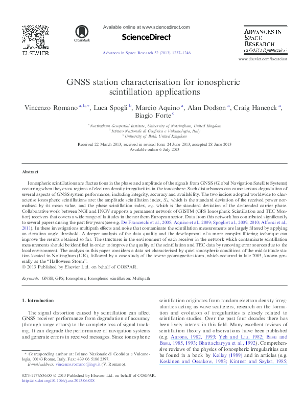 (PDF) GNSS station characterisation for ionospheric scintillation ...