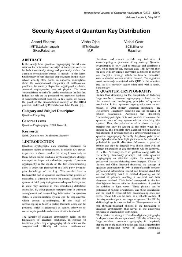 (PDF) Security Aspect of Quantum Key Distribution