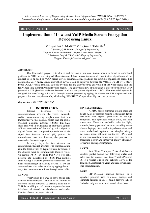 Pdf Implementation Of Low Cost Voip Media Stream Encryption Device Using Linux Girish