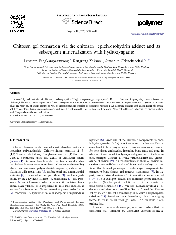 (PDF) Chitosan gel formation via the chitosan–epichlorohydrin adduct ...