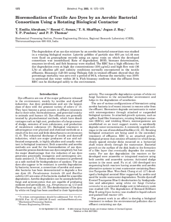 (PDF) Bioremediation of Textile Azo Dyes by Aerobic Bacterial Consortium Aerobic Degradation of ...