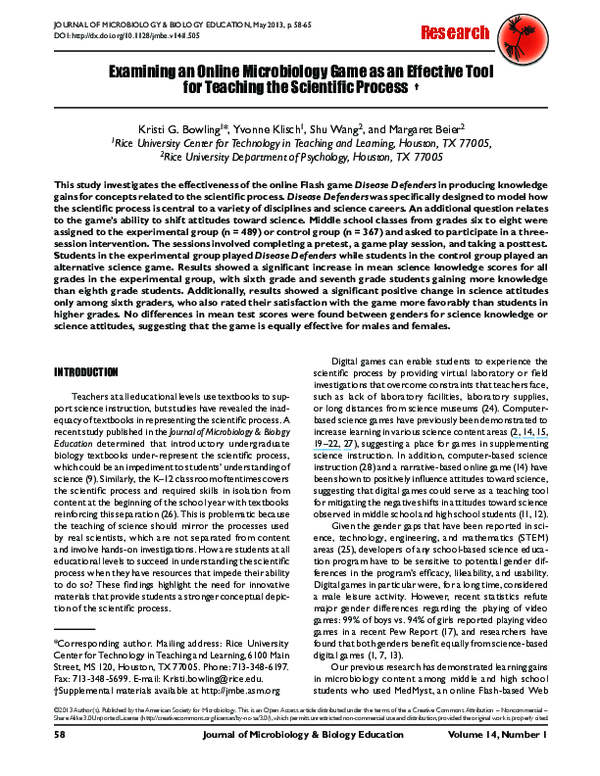(PDF) Examining an Online Microbiology Game as an Effective Tool for ...