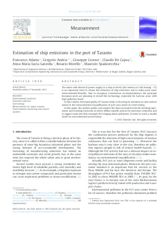 (PDF) Estimation of ship emissions in the port of Taranto