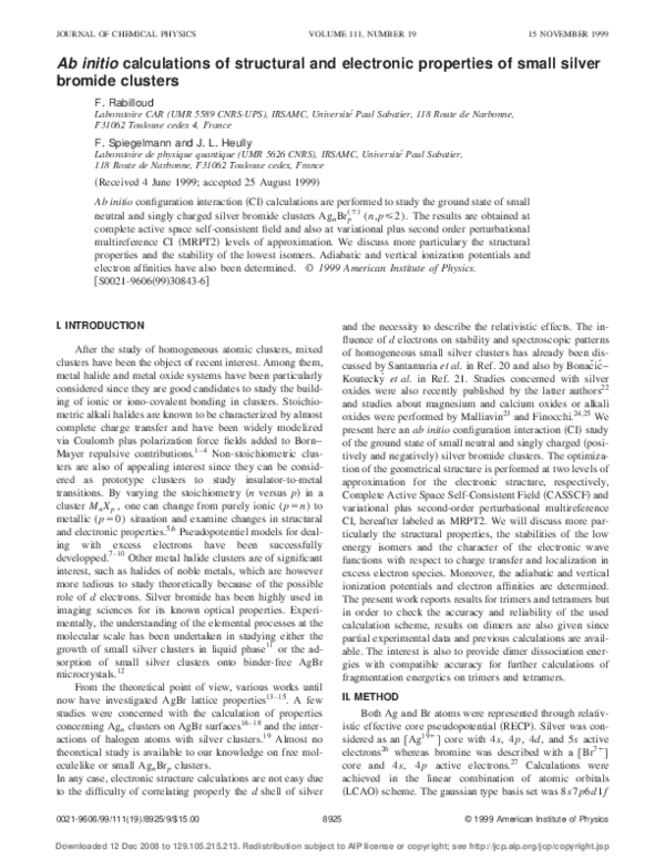 Pdf Ab Initio Calculations Of Structural And Electronic Properties Of Cdte Clusters