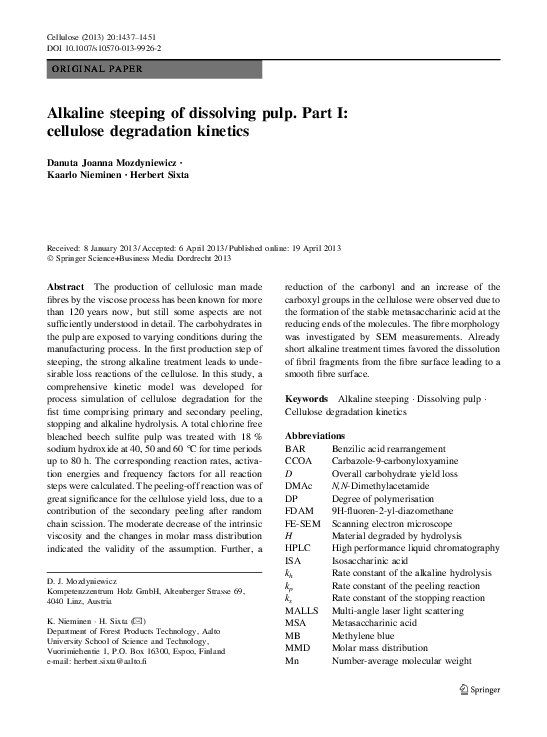 (PDF) Alkaline steeping of dissolving pulp. Part I: cellulose ...
