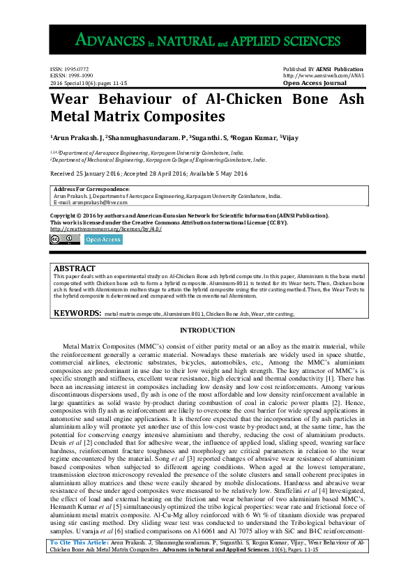 (PDF) ADVANCES in NATURAL and APPLIED SCIENCES Wear Behaviour of Al ...