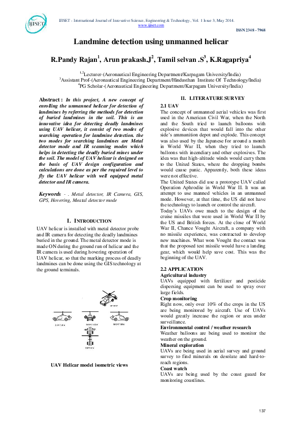 (PDF) Landmine detection using unmanned helicar