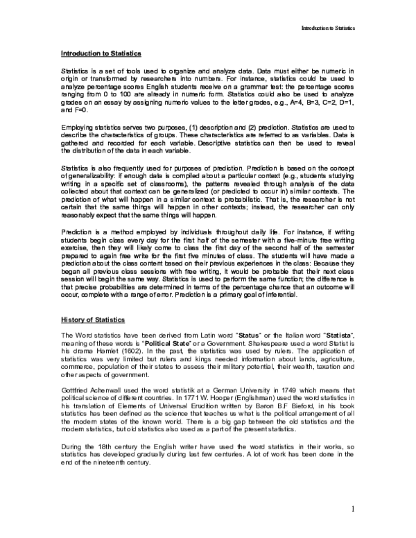 (DOC) Introduction to Statistics