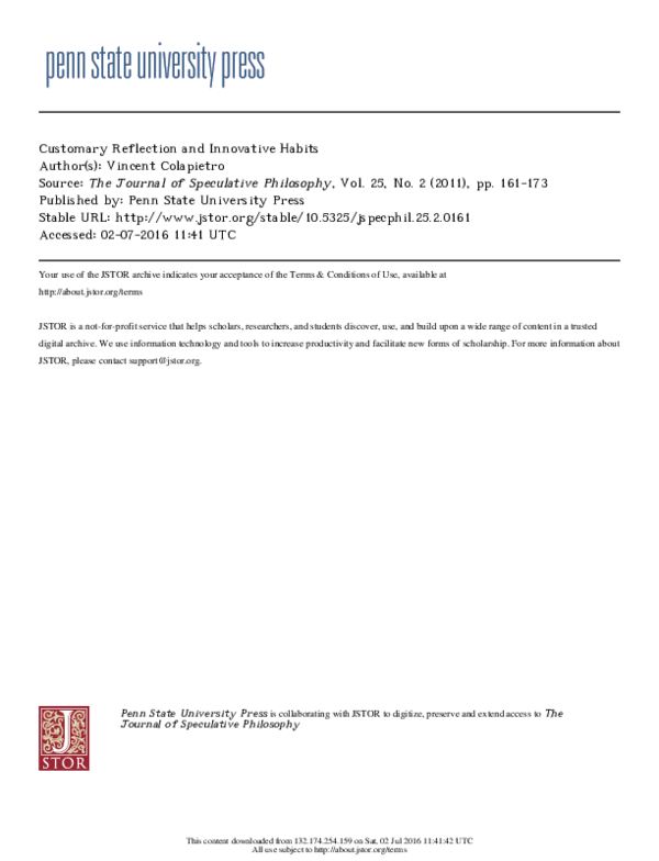 (PDF) Customary Reflection and Innovative Habits Author(s): Vincent ...