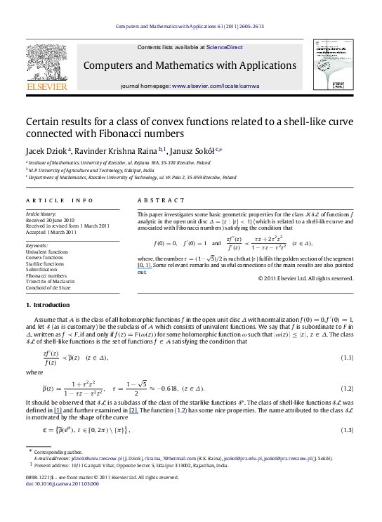 (PDF) Certain results for a class of convex functions related to a shell-like curve connected ...