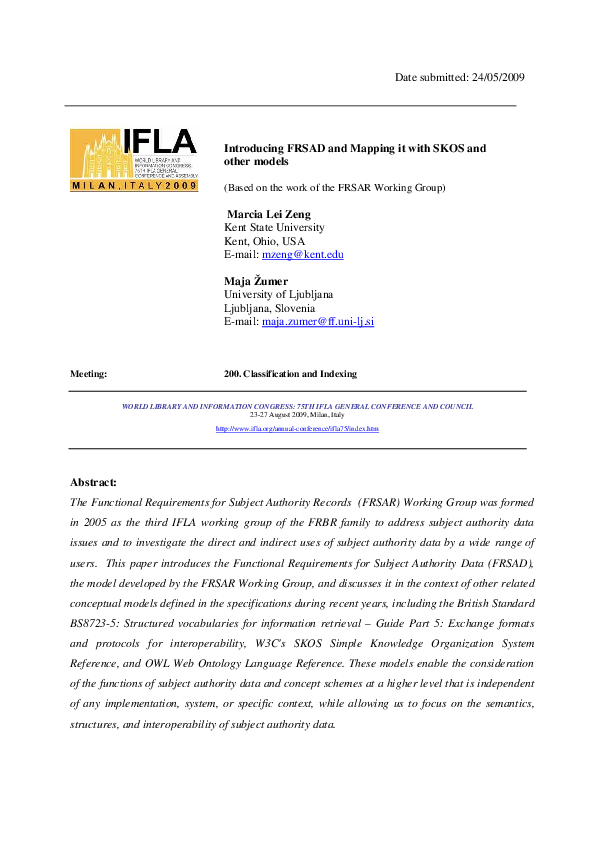 (PDF) Introducing FRSAD and Mapping it with SKOS and other models