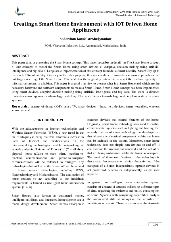 (PDF) Creating a Smart Home Environment with IOT Driven Home Appliances