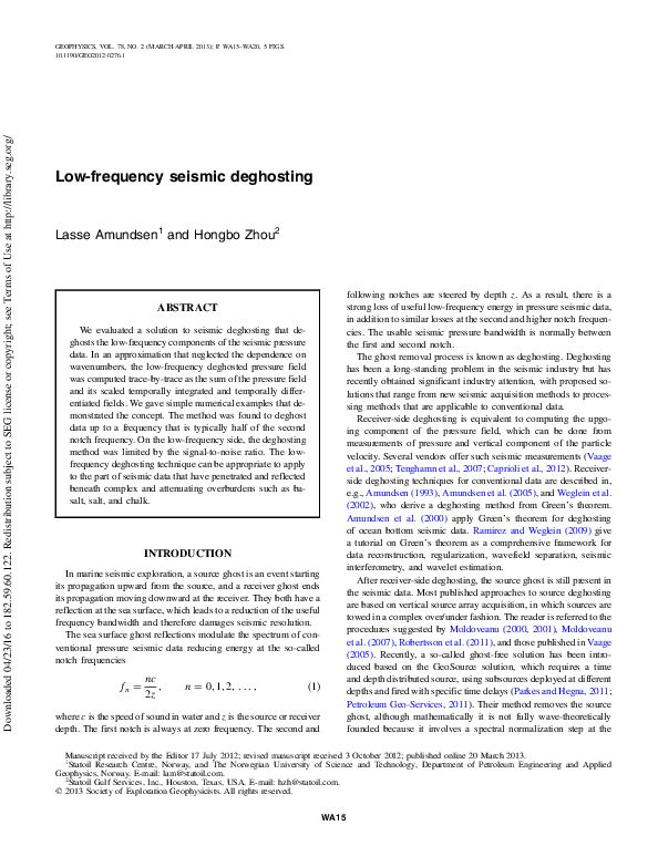 (PDF) Low-frequency seismic deghosting