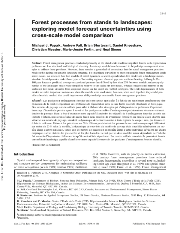 (PDF) Forest processes from stands to landscapes: exploring model ...