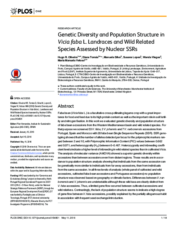 (PDF) Genetic Diversity and Population Structure in Vicia faba L. Landraces and Wild Related ...