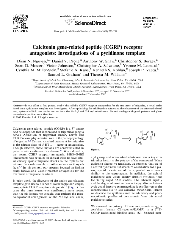 (PDF) Calcitonin gene-related peptide (CGRP) receptor antagonists: Investigations of a ...