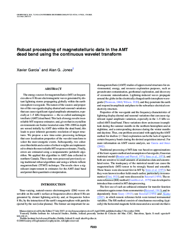 (PDF) Robust processing of magnetotelluric data in the AMT dead band using the continuous ...