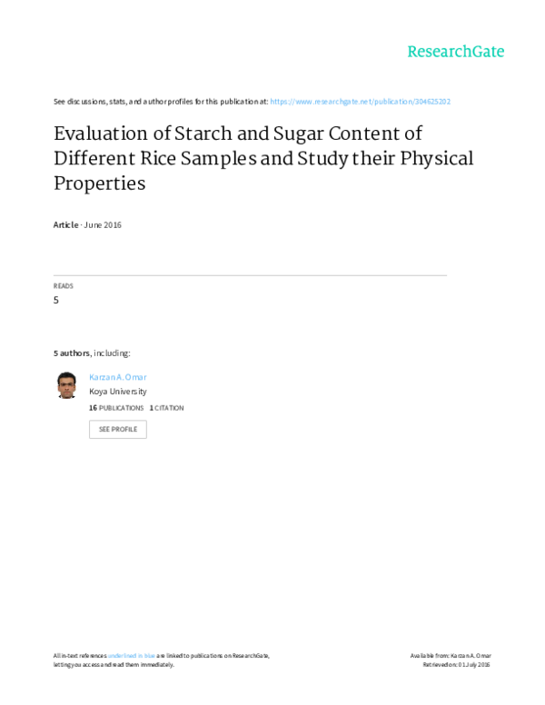 (PDF) Evaluation of Starch and Sugar Content of Different Rice Samples ...
