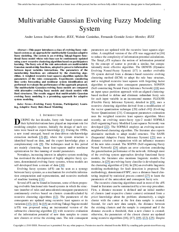 (PDF) Multivariable Gaussian Evolving Fuzzy Modeling System
