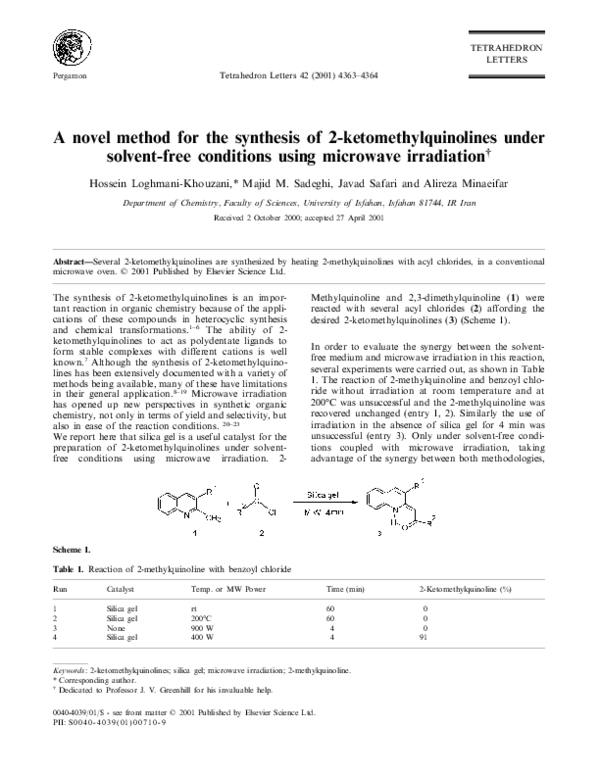 (PDF) A novel method for the synthesis of 2-ketomethylquinolines under solvent-free conditions ...