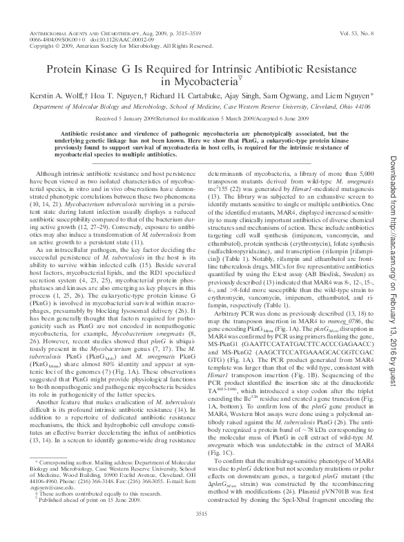 (PDF) Protein Kinase G Is Required for Intrinsic Antibiotic Resistance ...