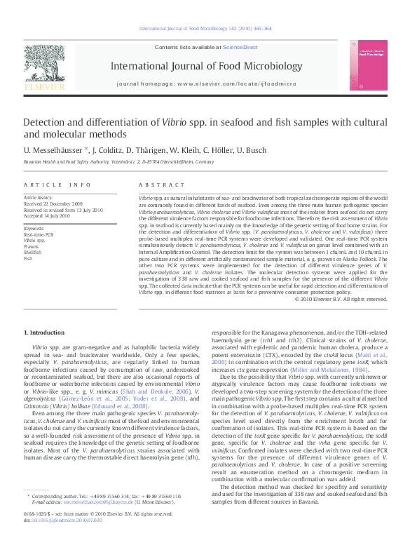 (PDF) Detection and differentiation of Vibrio spp. in seafood and fish samples with cultural and ...