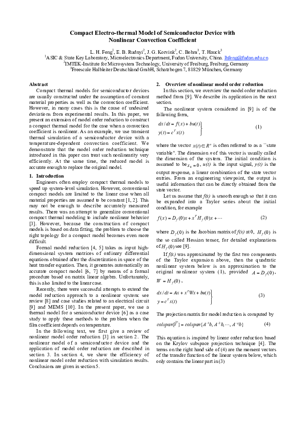 Pdf Compact Electro Thermal Model Of Semiconductor Device With Nonlinear Convection Coefficient