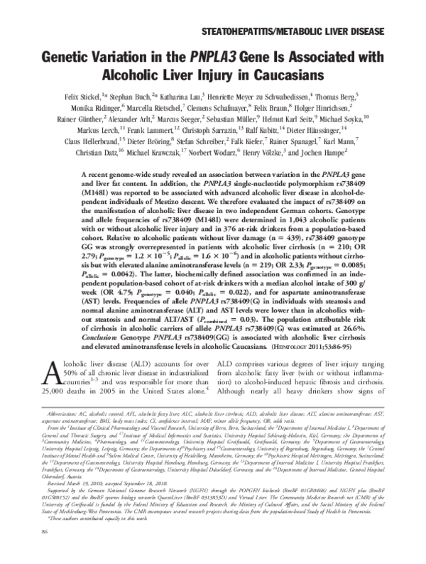 (PDF) Genetic variation in the PNPLA3 gene is associated with alcoholic ...