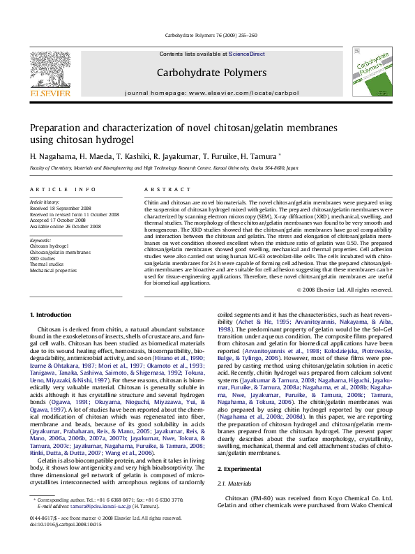 (PDF) Preparation and characterization of novel chitosan/gelatin membranes using chitosan hydrogel