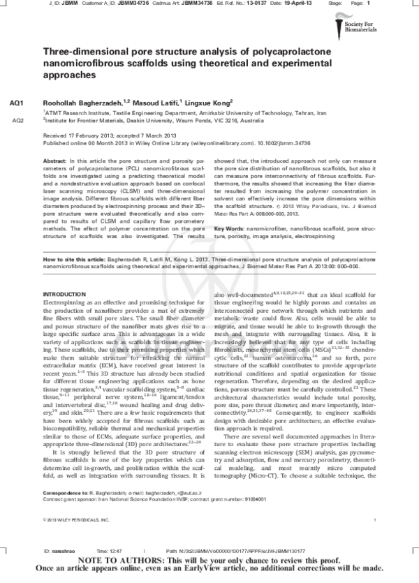 (PDF) Three-dimensional pore structure analysis of polycaprolactone nano-microfibrous scaffolds ...