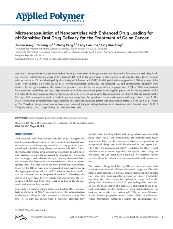 (PDF) Microencapsulation of nanoparticles with enhanced drug loading ...