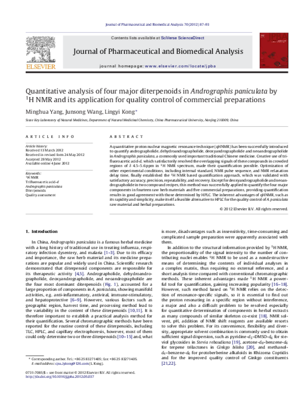 Pdf Separation Of Andrographolide And Neoandrographolide From The Leaves Of Andrographis