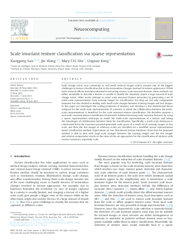 Pdf Scale Invariant Texture Classification Via Sparse Representation