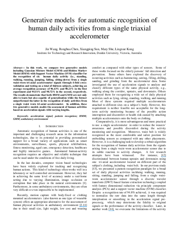 Pdf Generative Models For Automatic Recognition Of Human Daily Activities From A Single