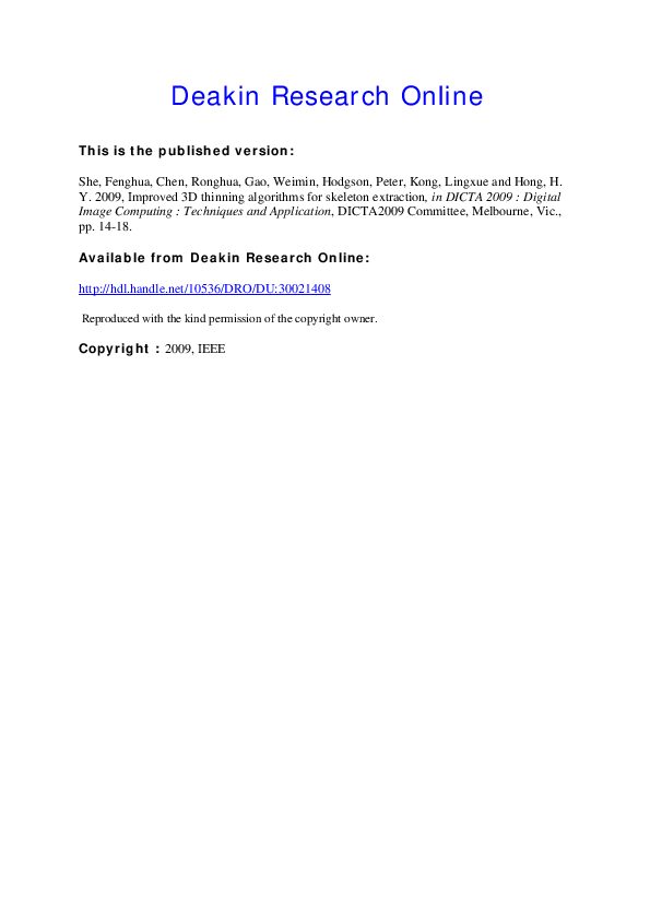 (PDF) Improved 3D thinning algorithms for skeleton extraction