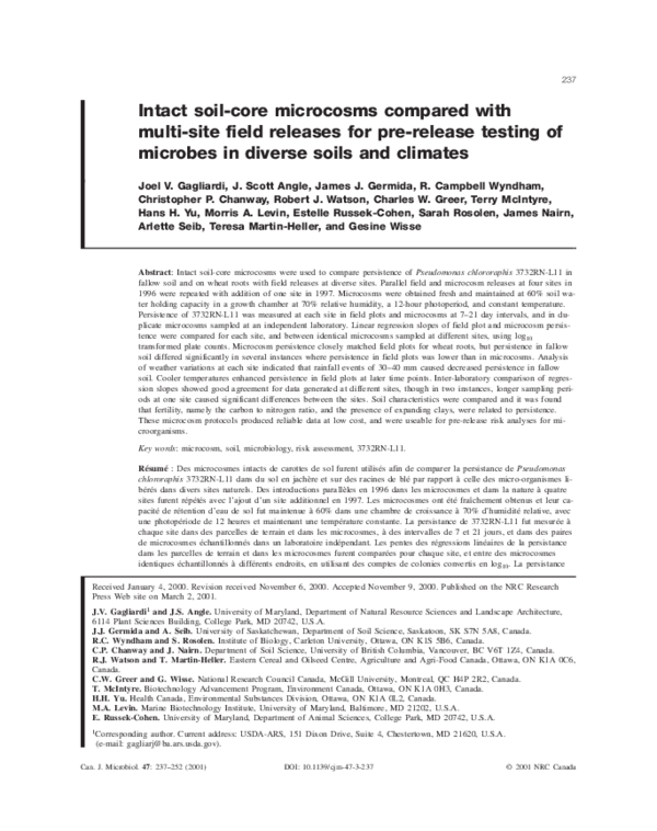 (PDF) Intact soil-core microcosms compared with multi-site field ...
