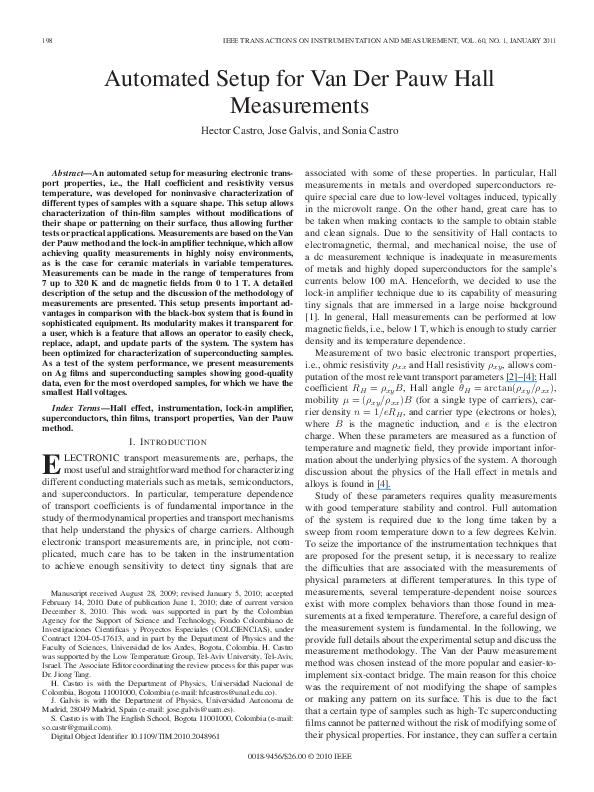 (PDF) Automated Setup for Van Der Pauw Hall Measurements