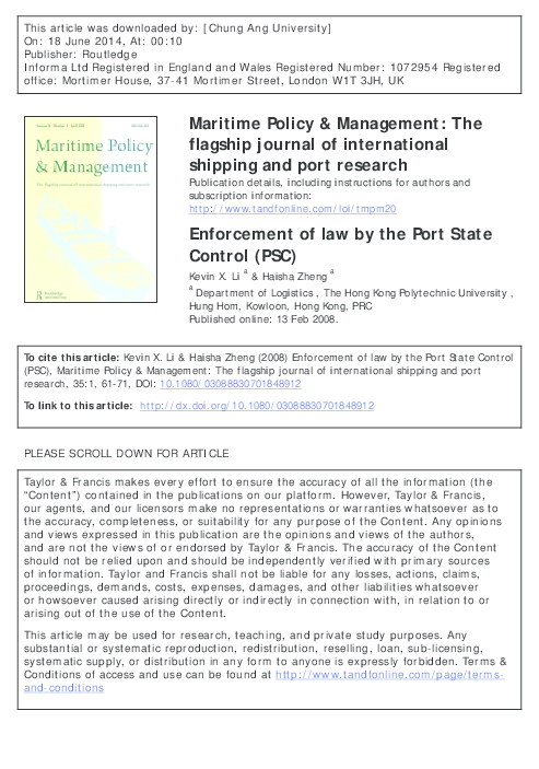 (PDF) Enforcement of law by the Port State Control (PSC)