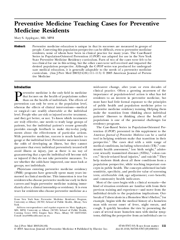 (PDF) Preventive medicine teaching cases for preventive medicine residents