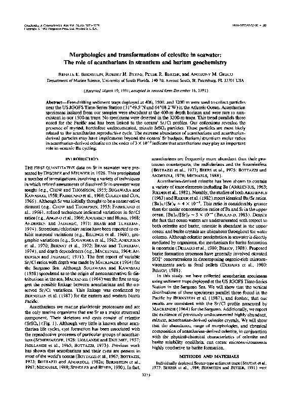 (PDF) Morphologies and transformations of celestite in seawater: The ...