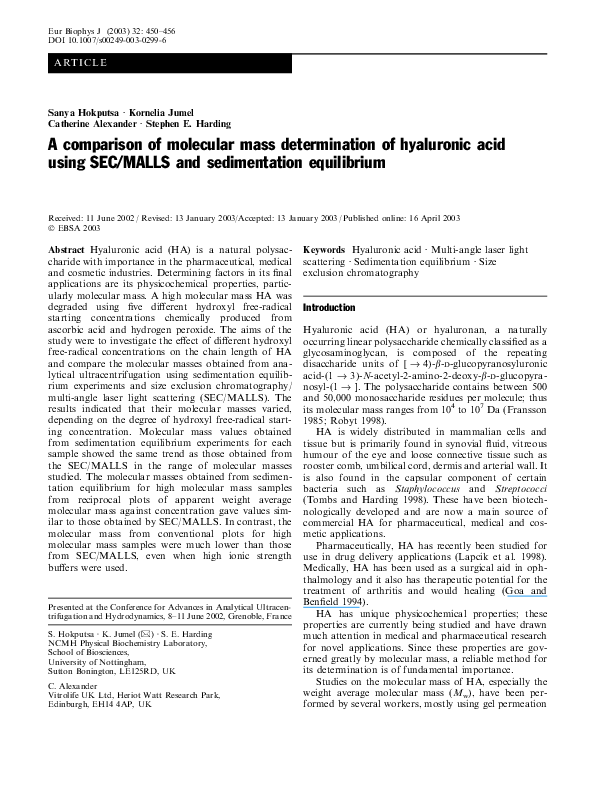 (PDF) A comparison of molecular mass determination of hyaluronic acid ...