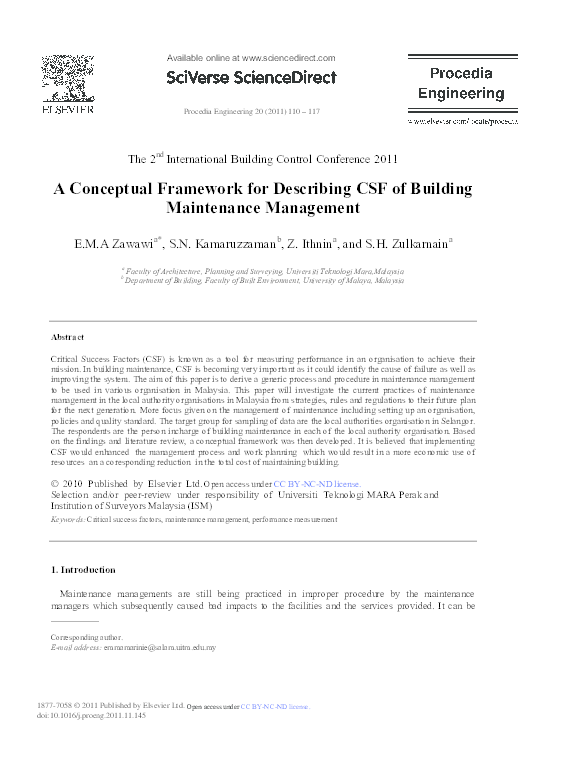 (PDF) A Conceptual Framework for Describing CSF of Building Maintenance ...